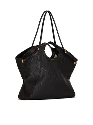 Balmain Large Tote In Topstitched Leather