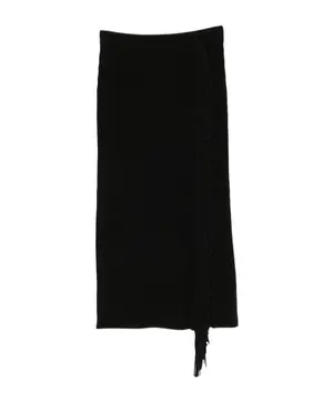 Emporio Armani Ribbed Midi Skirt With Fringe Detail - Black