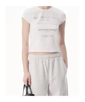 Alexander Wang Crystal Gradient Logo Fitted Tee