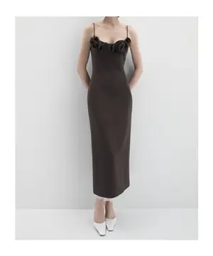 Magda Butrym Floral Applique Strap Midi Dress - Brown