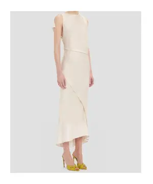 Victoria Beckham Sleeveless Draped Asymmetric Midi Dress - Nude