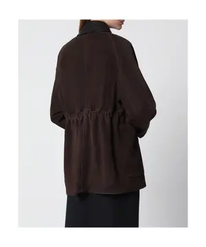 Nour Hammour Collared Suede Jacket With Leather Trim