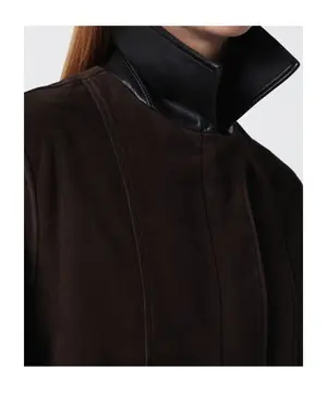 Nour Hammour Collared Suede Jacket With Leather Trim