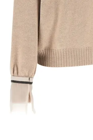 Brunello Cucinelli Monili Embellished Paneled Cuff Sweater