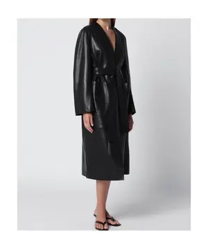 Nour Hammour Belted Leather Coat