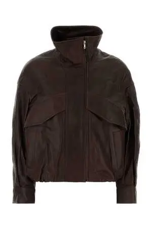 Nour Hammour Leather Bomber Jacket - Brown
