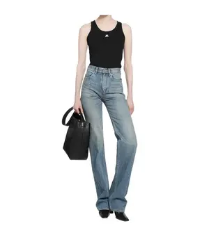 COURREGES Ribbed Cotton Logo Tank Top - Blue