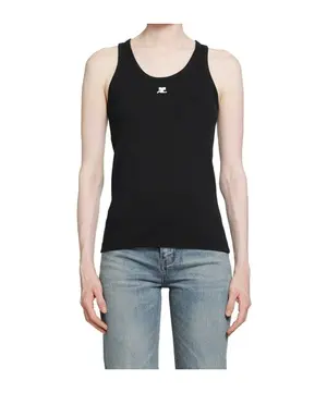 COURREGES Ribbed Cotton Logo Tank Top