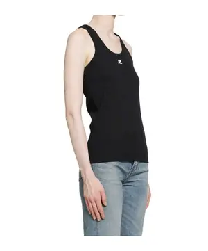 COURREGES Ribbed Cotton Logo Tank Top