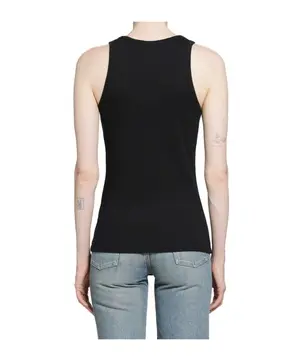 COURREGES Ribbed Cotton Logo Tank Top