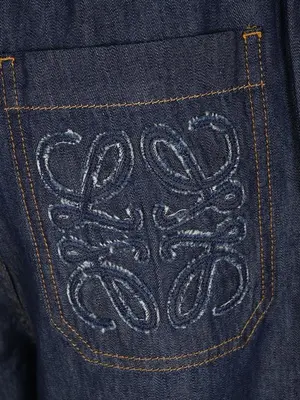 Loewe Straight Leg Trousers With Drawstring Waist And Anagram Appliqu - Denim Blue