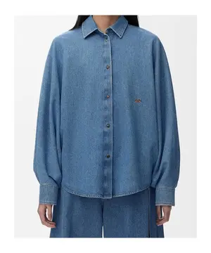 Loewe Relaxed Fit Embroidered Denim Shirt - Light Blue