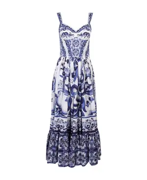 Dolce & Gabbana Majolica-print Bustier Maxi Dress - White