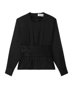 RÓHE Crew Neck Pleated Blouse - Black