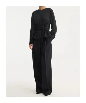 RÓHE Crew Neck Pleated Blouse