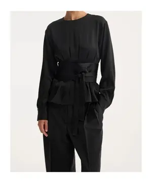 RÓHE Crew Neck Pleated Blouse