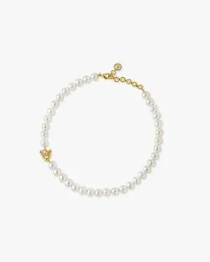 Casablanca Gold & White Lotus Pearl Necklace By - Multicolor