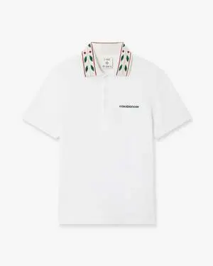 Casablanca Laurel Pique Short Sleeve Polo Shirt - White