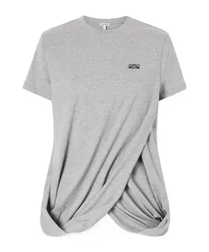 Loewe Logo Embroidered Draped T-shirt - Grey