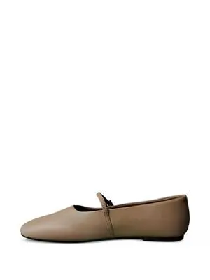 Calvin Klein Beige Leather Ballet Flats With Buckle Strap