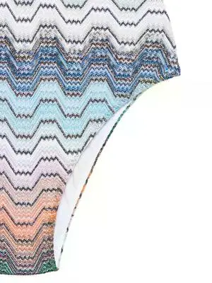 Missoni Chevron Pattern Lurex Halterneck V-neck Swimsuit