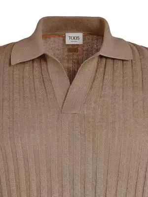 TOD'S Ribbed Short-sleeve Polo Shirt - Brown