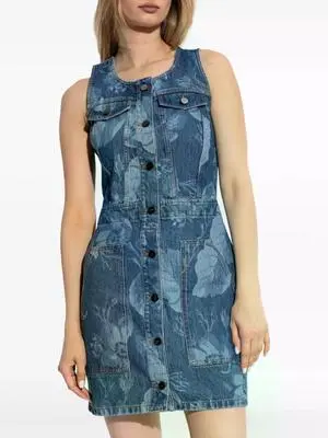 Fendi Floral-print Sleeveless Denim Dress