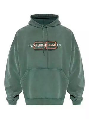 Balenciaga Logo Print Cotton Hoodie - Green