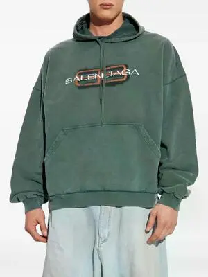 Balenciaga Logo Print Cotton Hoodie - Green