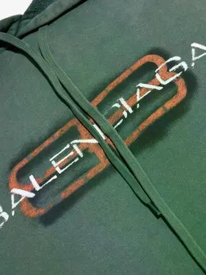 Balenciaga Logo Print Cotton Hoodie - Green