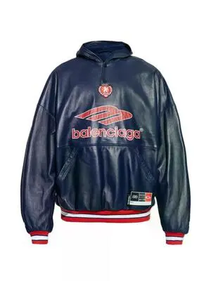 Balenciaga Logo-print Leather Hoodie - Blue