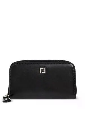 Fendi Mini Ff Logo-plaque Leather Wallet - Black