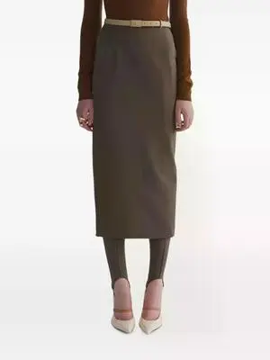 MUGLER Taupe Bi-stretch Wool High Waist Pencil Skirt