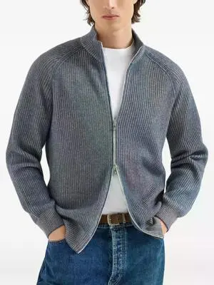 Brunello Cucinelli Cashmere English Rib High-neck Zipper Cardigan - Grey