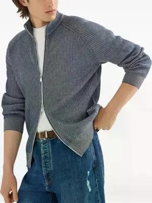 Brunello Cucinelli Cashmere English Rib High-neck Zipper Cardigan - Grey