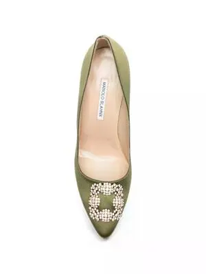 Manolo Blahnik Hangisi Crystal-buckle Pumps - Green