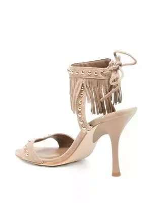 MARC ELLIS Fringed Stud-embellished Sandals - Neutrals
