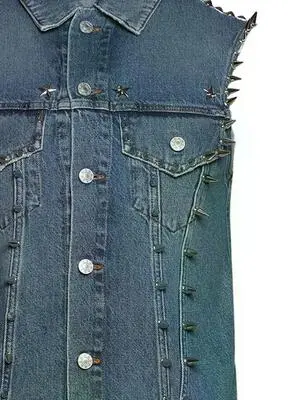 MARKING DISTANCE Denim Vest With Silver-tone Spike Embellishments