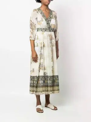 Max Mara Graphic-print V-neck Silk Dress