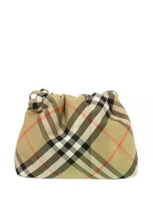 Burberry Supernova Check Nylon Drawstring Pouch Crossbody Bag