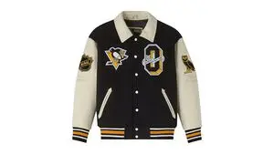 OVO X Nhl Pittsburgh Penguins Leather & Wool Varsity Jacket - Black
