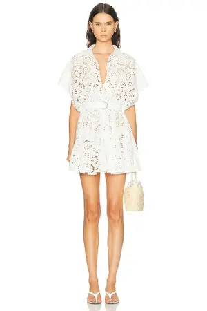 Norma Kamali Super Oversized Sleeveless Boyfriend Shirt Flared Mini Dress - White
