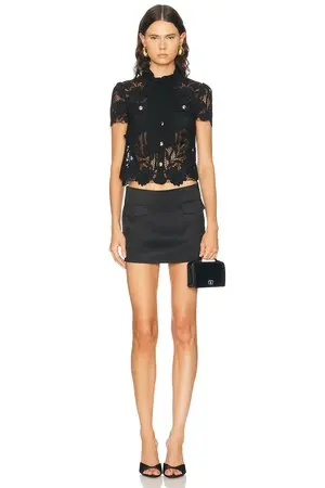 SELF-PORTRAIT Lace Tie Neck Top - Black