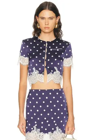 SELF-PORTRAIT Polka Dot Satin Top