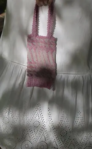 LUCIA ZOLEA 1920s Berry Glass Fringed Purse