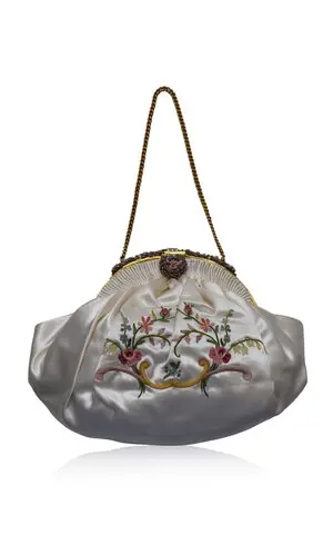 LUCIA ZOLEA French Silk Satin Floral Embroidered Glass Beaded Purse - Multi