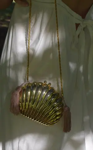 LUCIA ZOLEA Gold Tone Metal Shell Tasseled Evening Bag