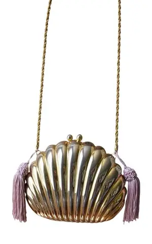 LUCIA ZOLEA Gold Tone Metal Shell Tasseled Evening Bag