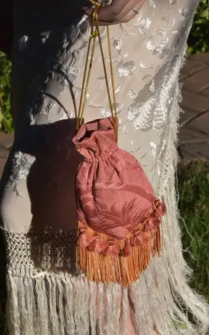 LUCIA ZOLEA Blush Tapestry Tasseled Fringed Purse