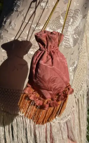 LUCIA ZOLEA Blush Tapestry Tasseled Fringed Purse